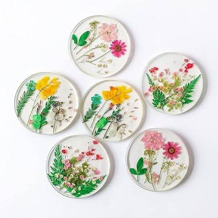 Amazon.com: Drink Coasters Flower Cup Mat-Epoxy Resin Coasters with ...