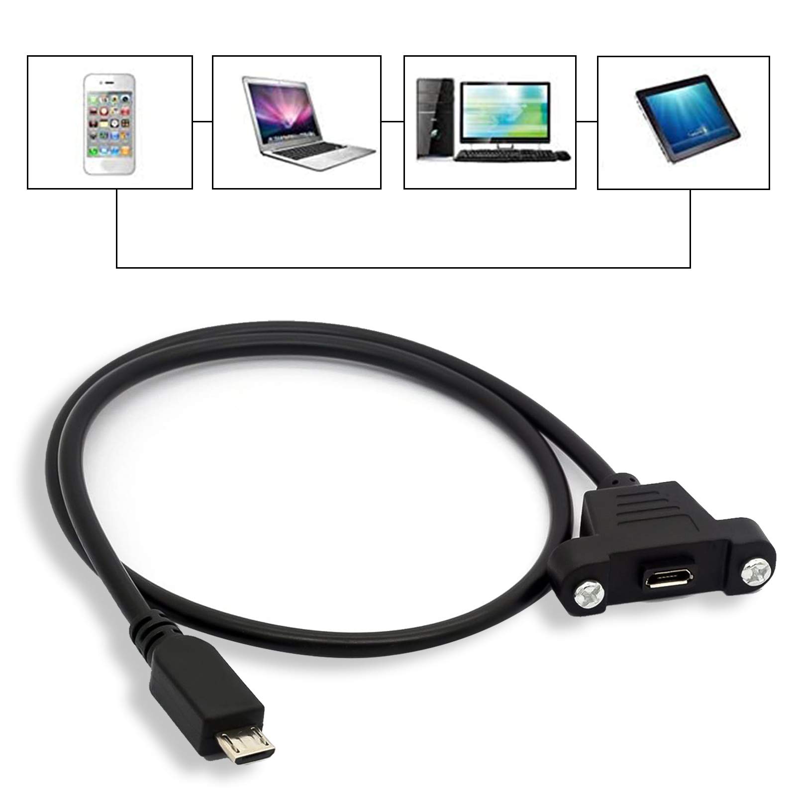 Male To Female Micro USB 2 Pack Micro USB Extension Cables - 1 Foot ...
