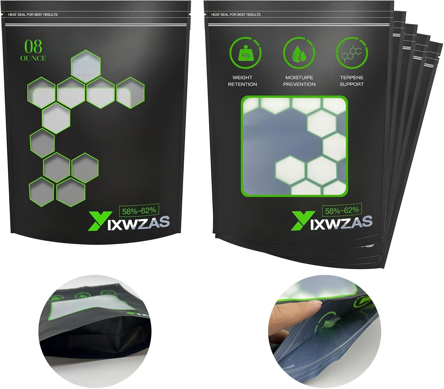 Amazon.com: 10PCS 1/2 LB Storage Terp Bags 8oz 58%-62% 2-Way Humidity ...