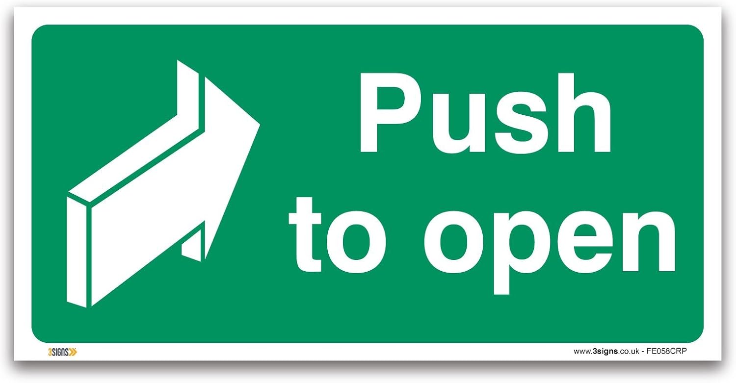 Pack of 2 Push to open Fire exit Signs, 1mm Rigid Plastic 200x100mm ...