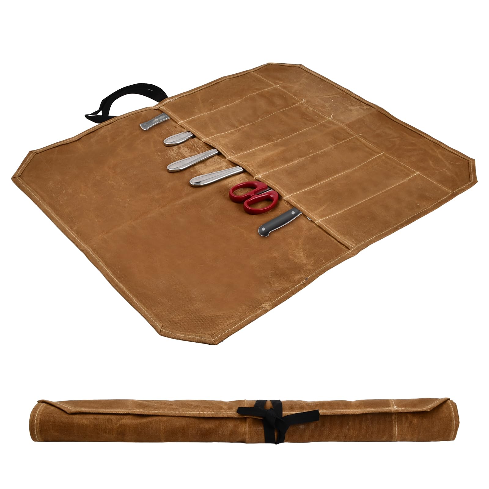 Kioiner Chefs Knife Roll Bag, Heavy Duty 12OZ Waxed Canvas Knife Bag ...