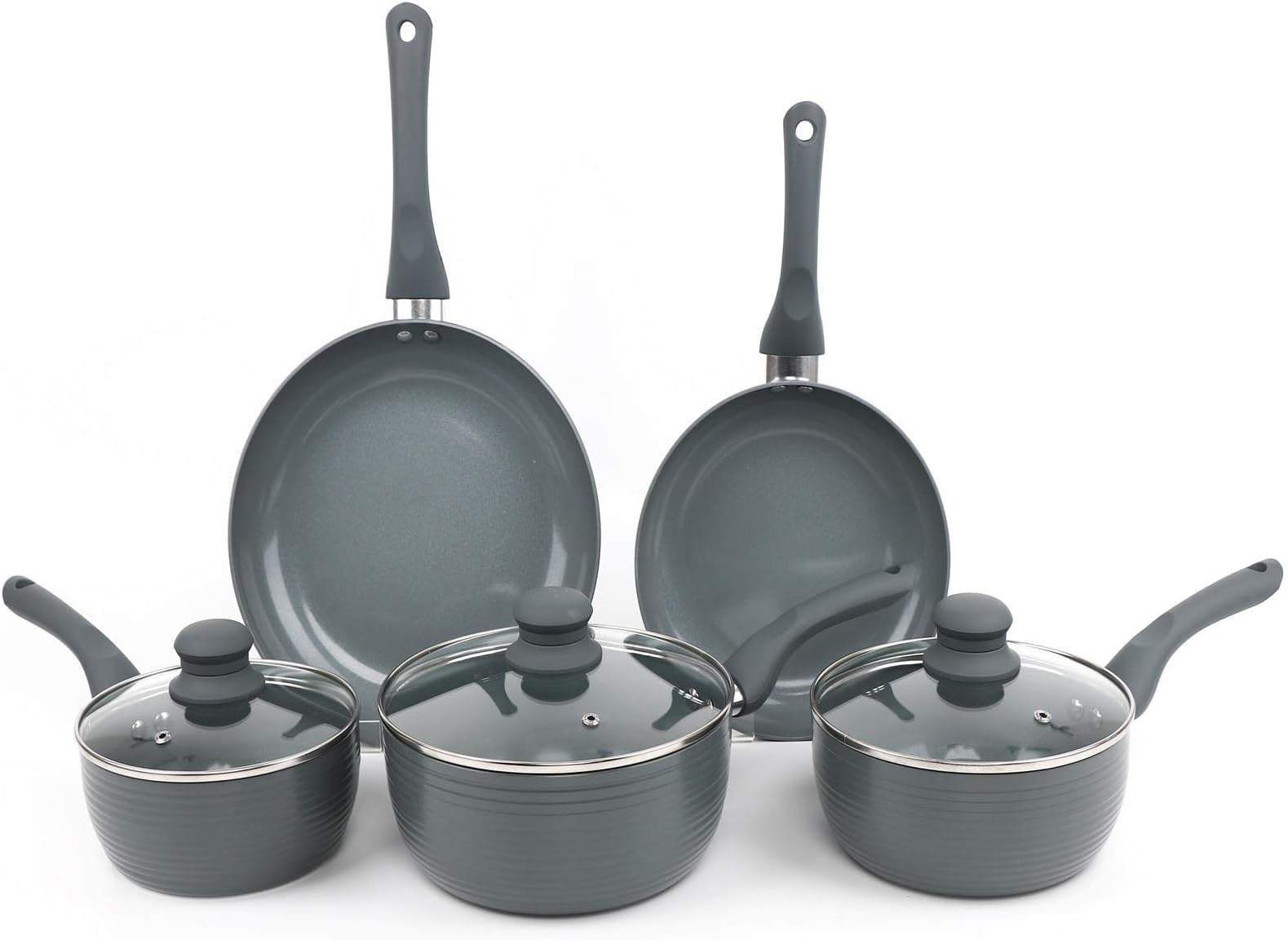 Gr8 Home Induction Aluminium 9 Piece Non Stick Grey Marble Effect ...