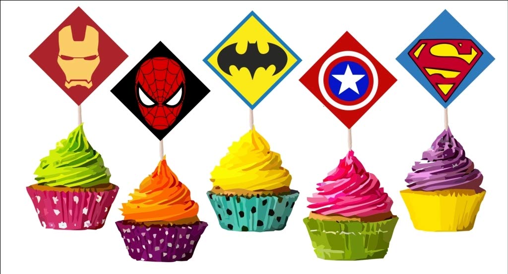 Balloonistics Super Hero Logo Birthday Cup Cake Topper Set 20 ...