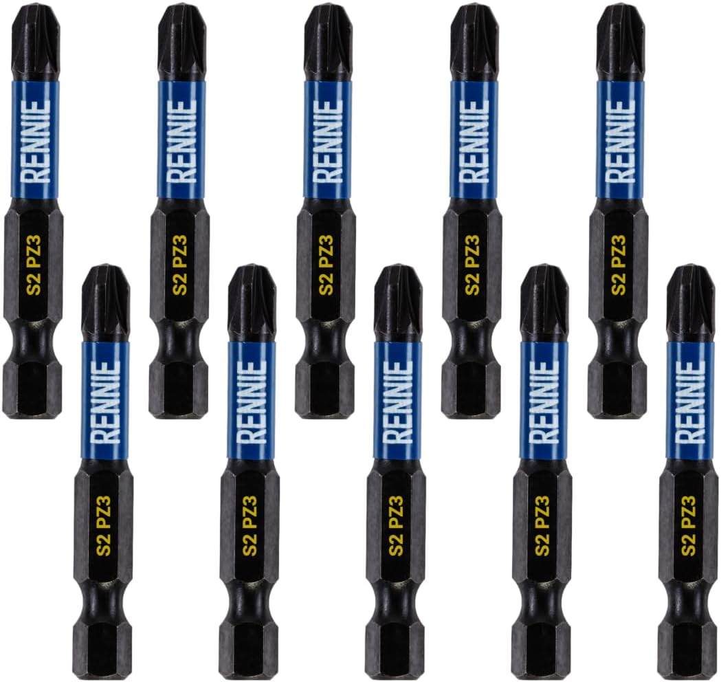 10 x Rennie Tools 50mm Long PZ3 Impact Screwdriver Driver Bits Set ...