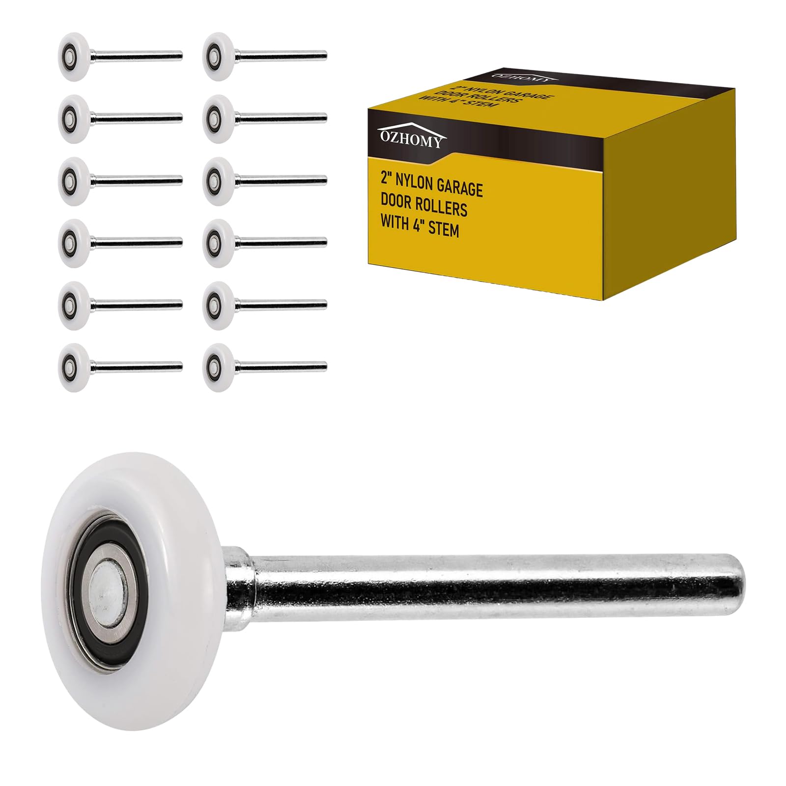 12pcs Garage Door Rollers Wheel - OZHOMY 2" Ultra Quiet Nylon Door ...