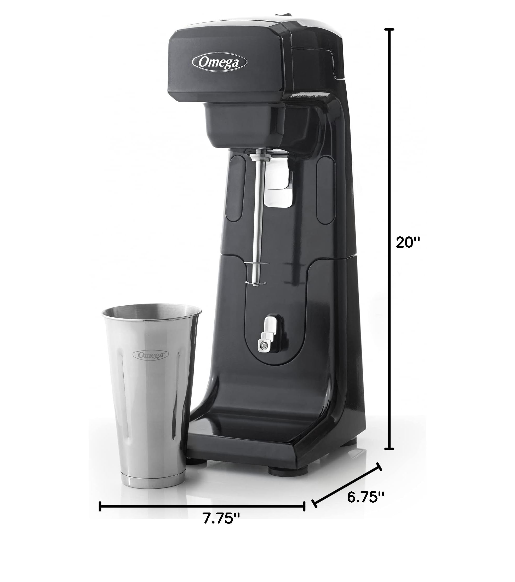 Omega Commercial Milk Shake Maker Single Spindle, 1/3-Horsepower, Black