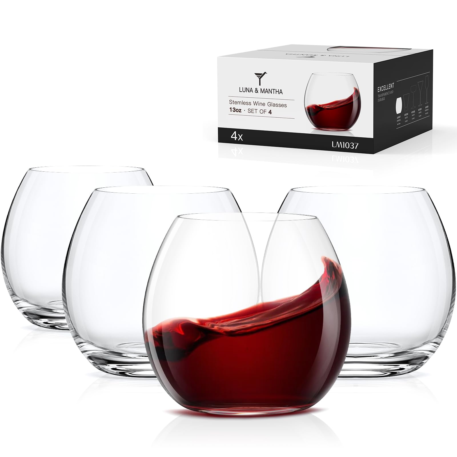 Amazon.com | OJA Stemless Wine Glasses Set of 4, Red White no Stem Wine ...