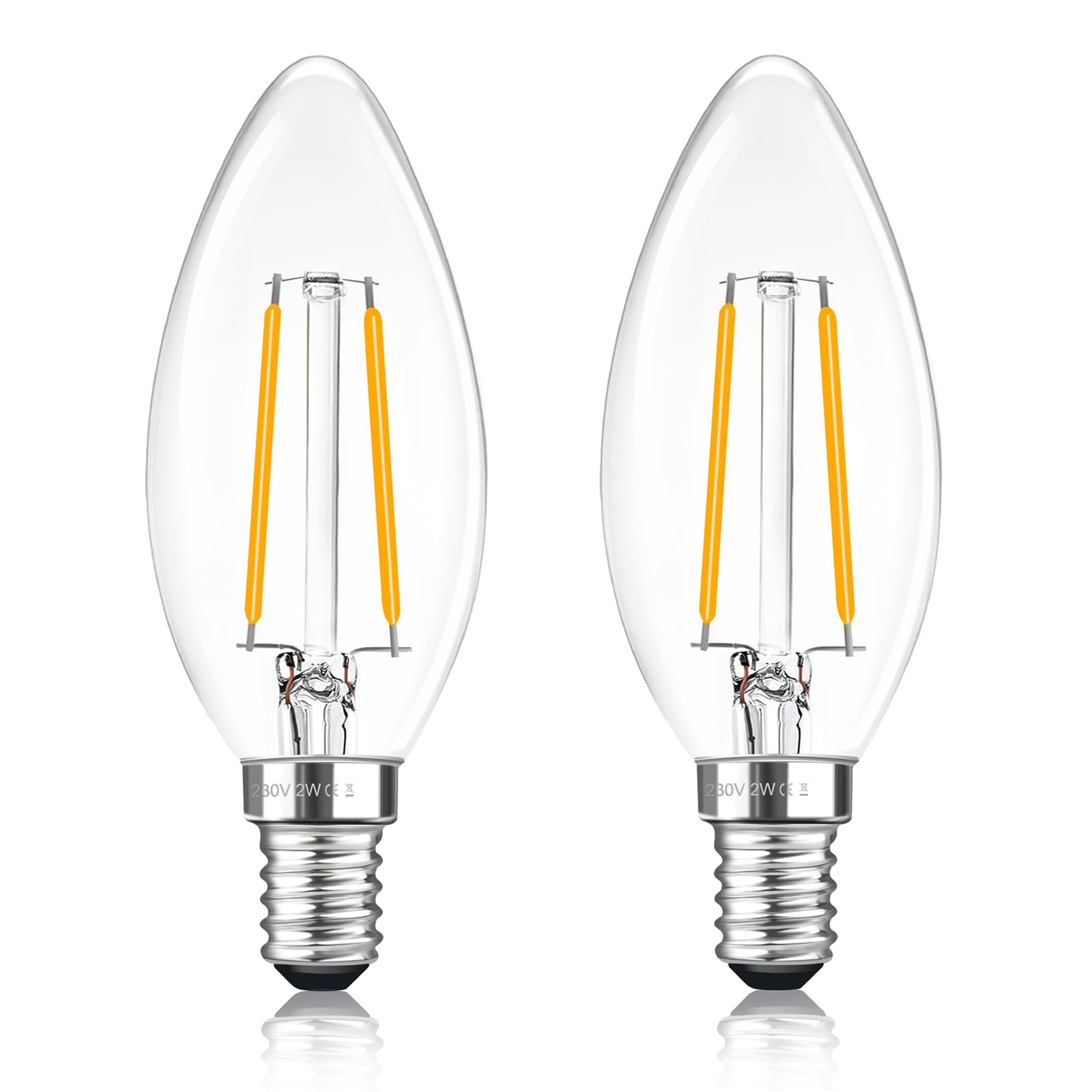 C35 E14 2W LED Candle Light Bulbs, Warm White 2700K, SES Filament Small ...