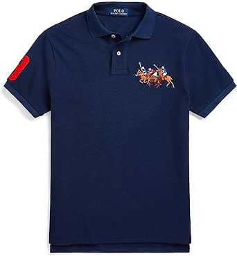 POLO RALPH LAUREN Men's Custom Slim Fit Mesh Triple Pony Polo Shirt (Navy, 2XL) at Amazon Men’s ...