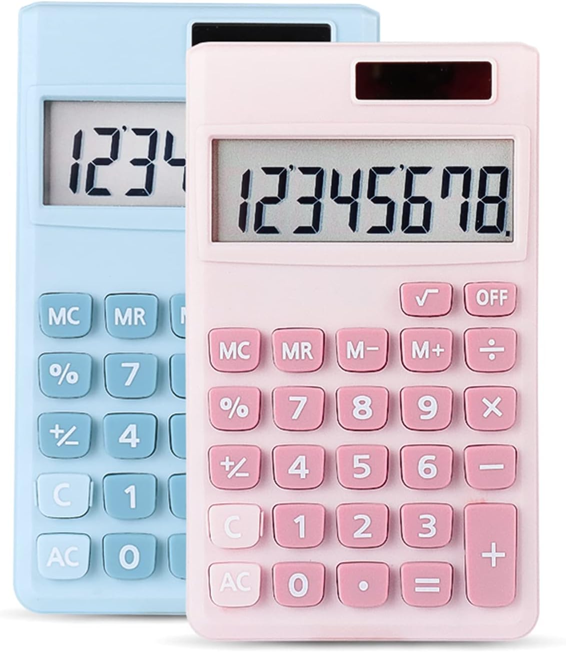 2pcs Mini Pocket Calculators, 8-Digit Solar & Battery Office ...