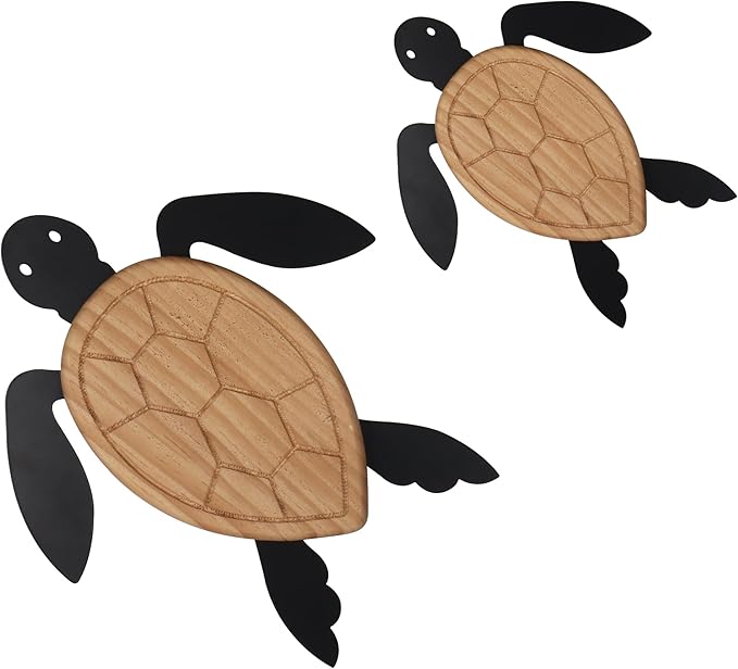 Amazon.com: Oakrain Sea Turtle Bathroom Wall Decor Set of 2, Wood Ocean ...