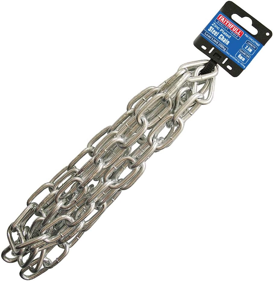 Faithfull FAICHCUT60Z Zinc Plated Steel Chain 6 mm Link Dia x 2.5 m ...