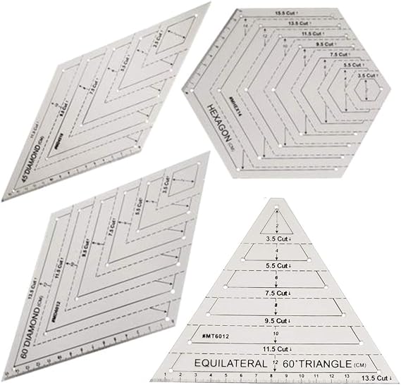 Amazon.com: 4Pcs Quilting Ruler, with 60 Degree Triangle and Diamond ...