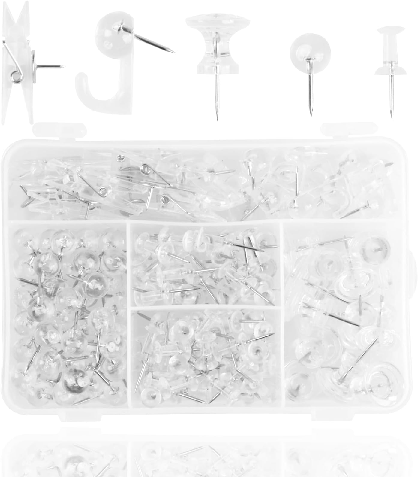 Amazon.com: 200 Pieces Push Pins Set, 5 Types Clear Thumb Tacks Push ...