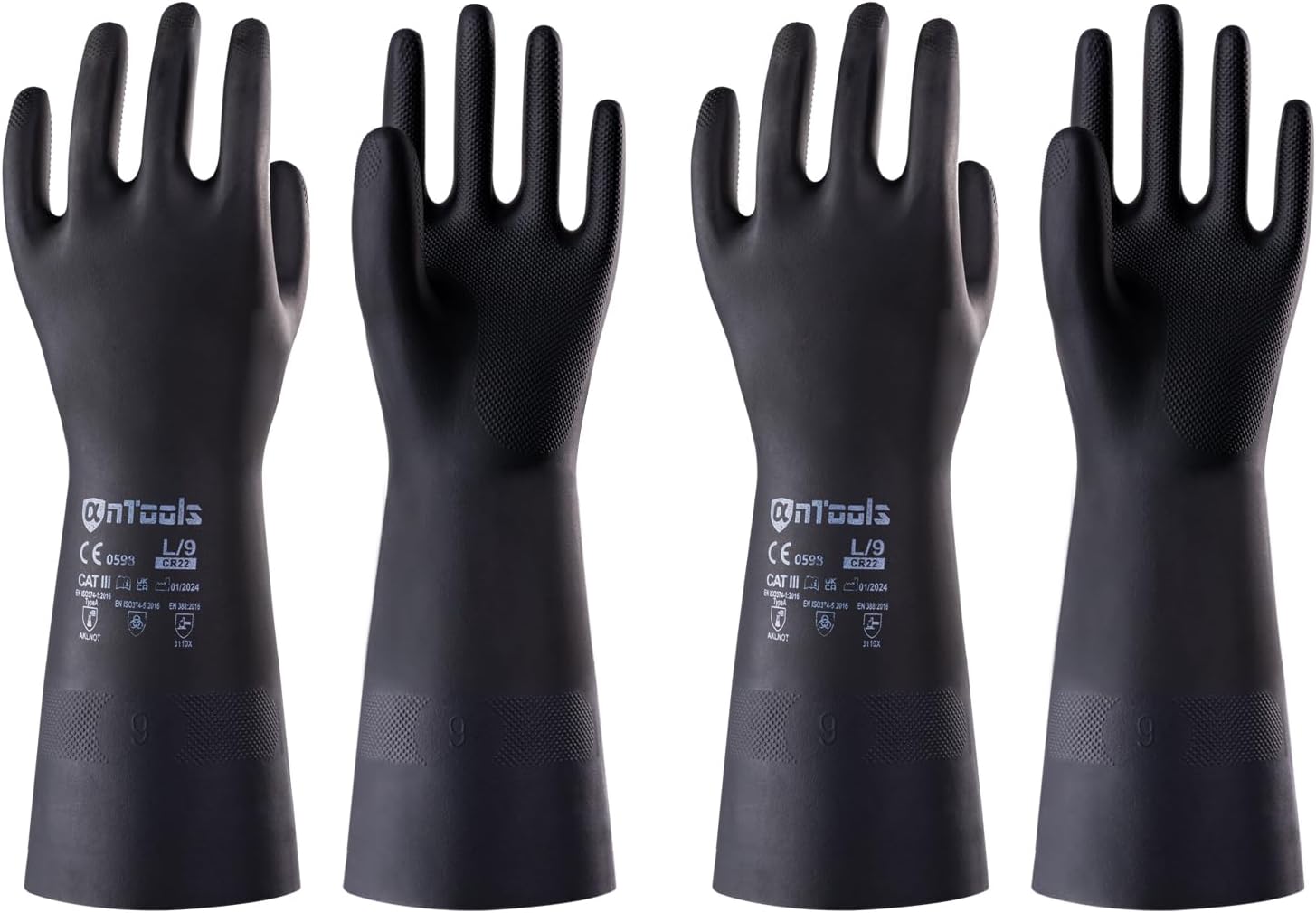 AnTools 2 Pairs Heavy-Duty Chemical Resistant Rubber Gloves, Protective ...