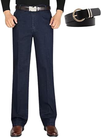 Dudlle Men's High Waist Straight Fit Stretch Jeans, Jet Jeans 3, Dark ...