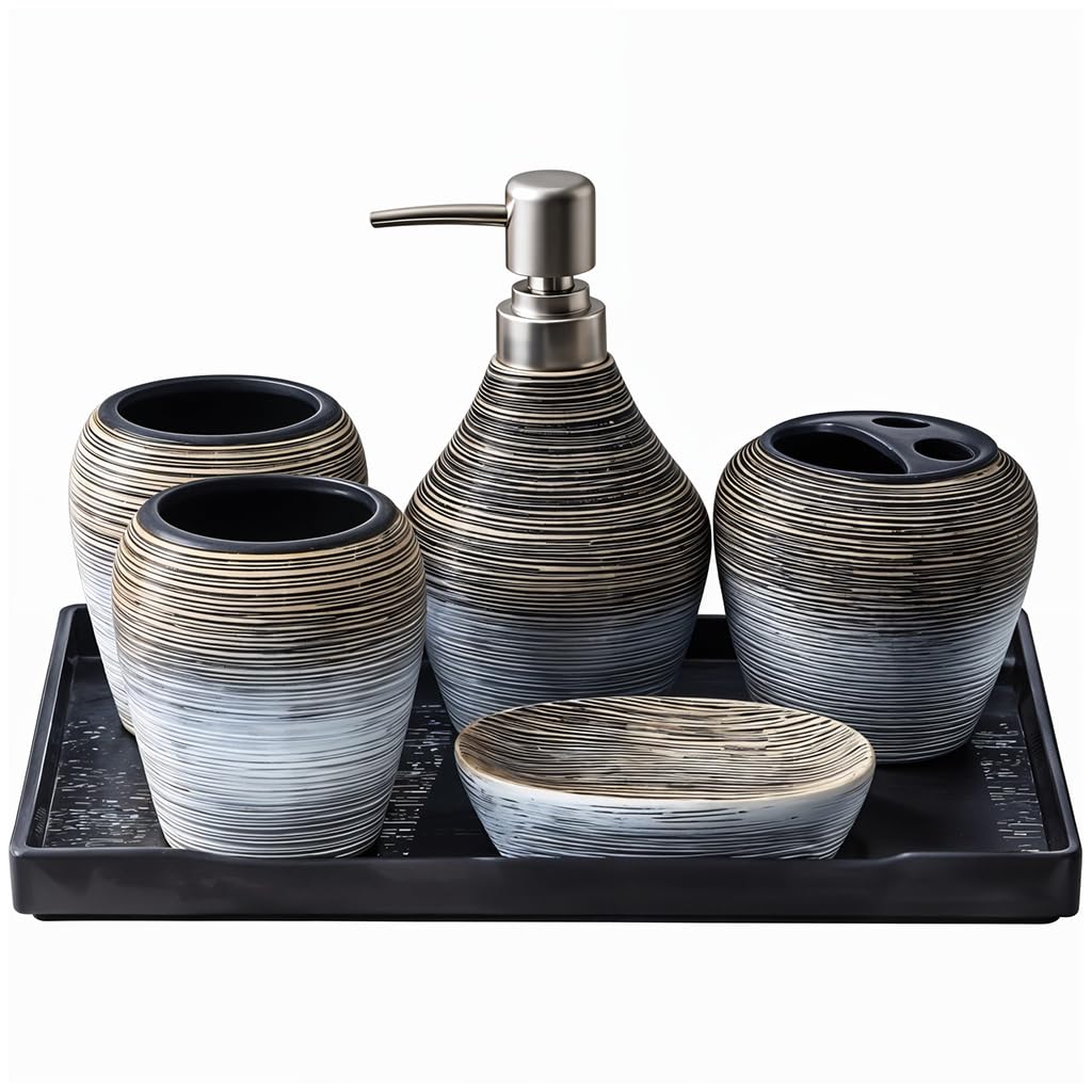 HASTHIP® 5Pcs Ceramic Bathroom Accessories Set Two-Color Matching ...