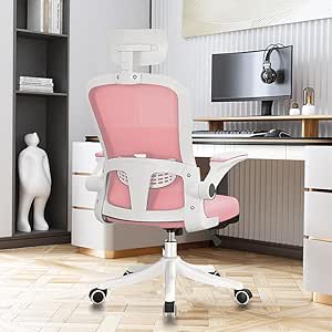 Amazon.com: Home Office Chair Pink Mesh with Headrest Adjustable Height ...