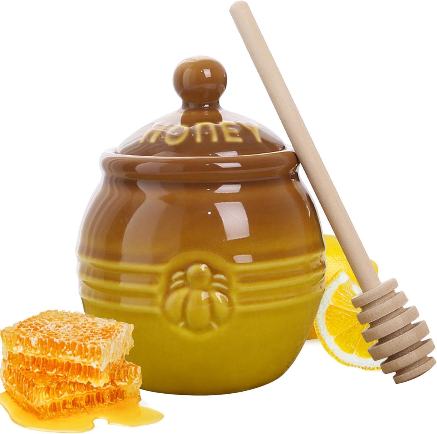 Youany Honey Storage Pot, Ceramic Honey Jar, Honey Pot With Wood Dipper ...