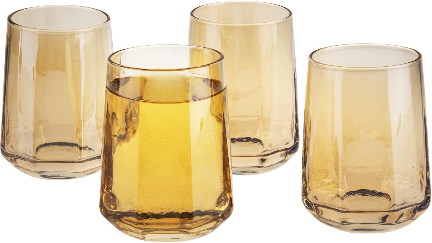 Amazon.com | Amber Hexagon Glass (Set of 6) 8 fl oz Whiskey Glass Home ...
