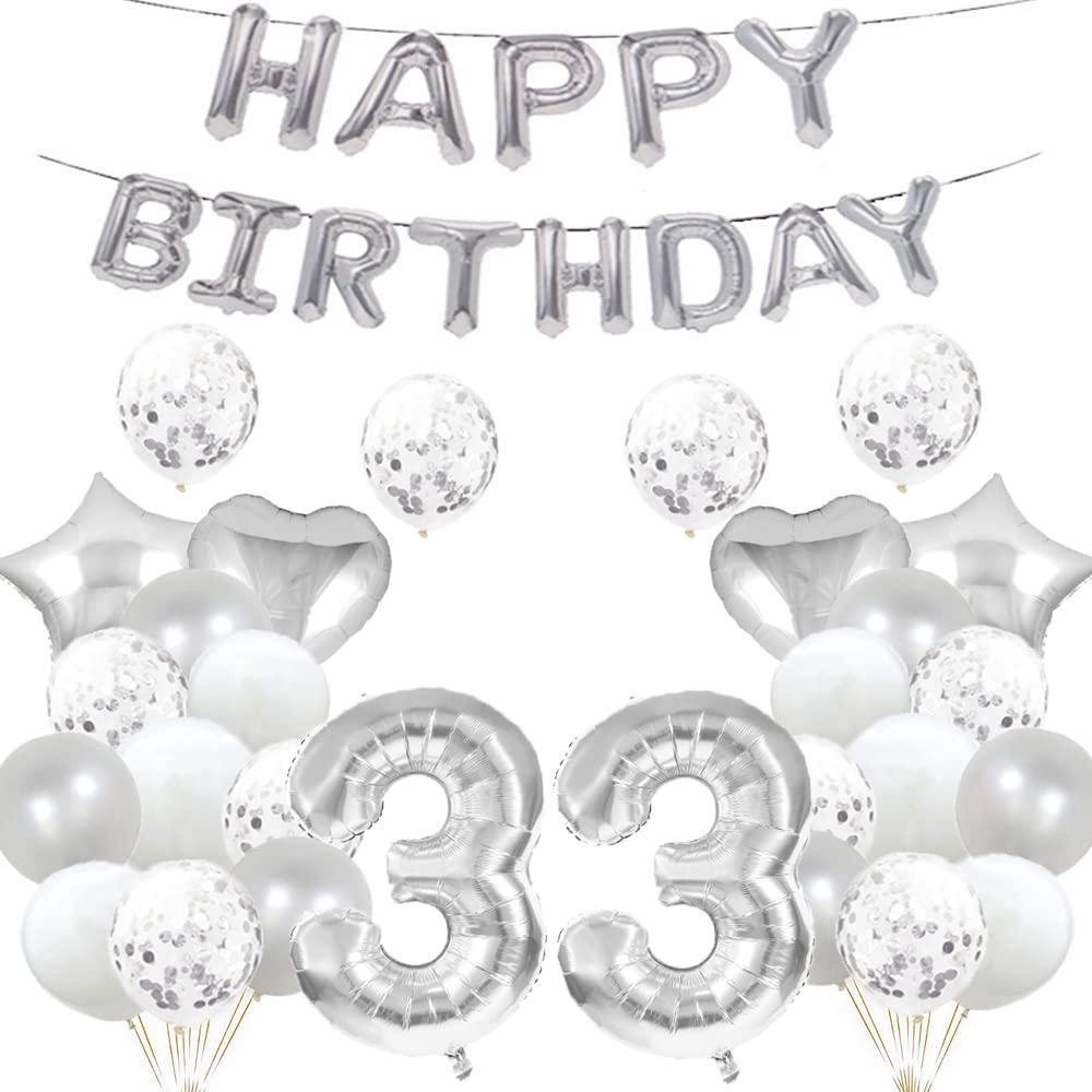 33th Birthday Balloon 33th Birthday Decorations Silver 33 Balloons ...