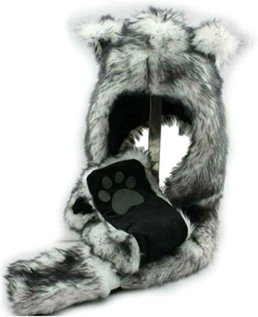Amazon.com: White Wolf Animal Hoods Hat, Mittens, Gloves, Scarf Paws ...