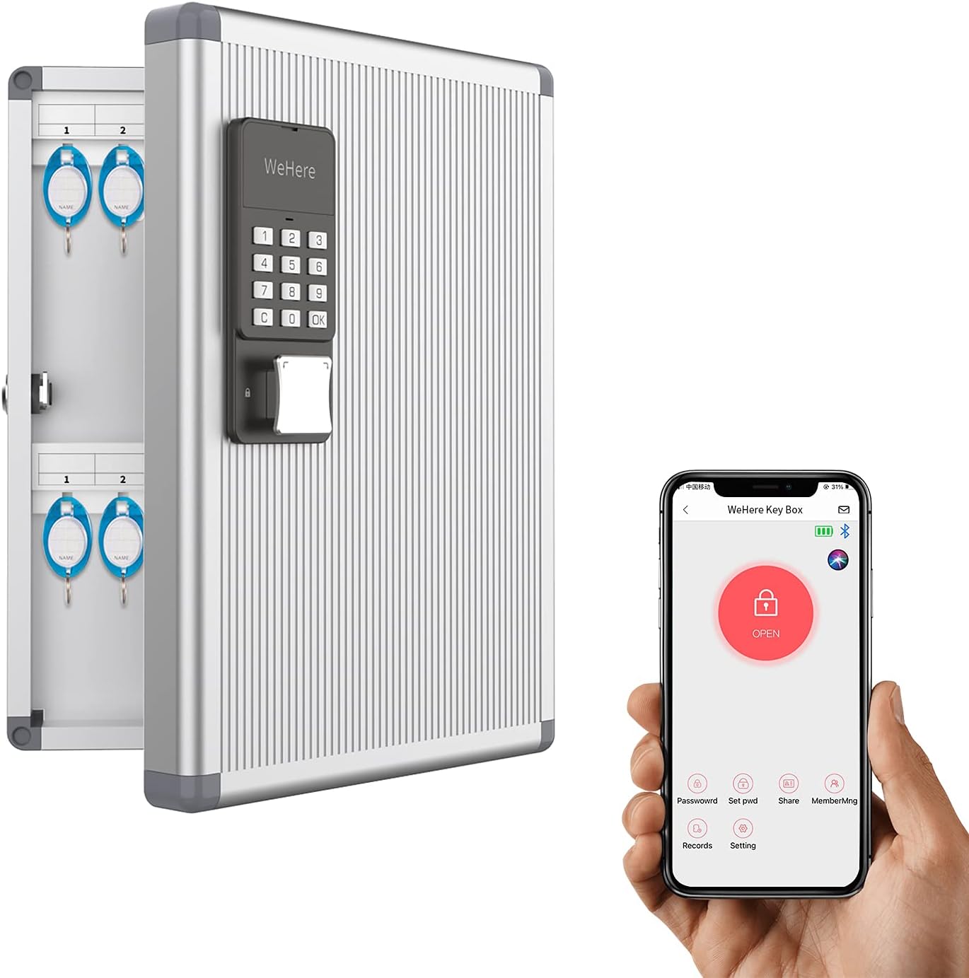 Buy WeHere Key Lock Box 32 Keys Wall Mount with APP, Key Cabinet use ...