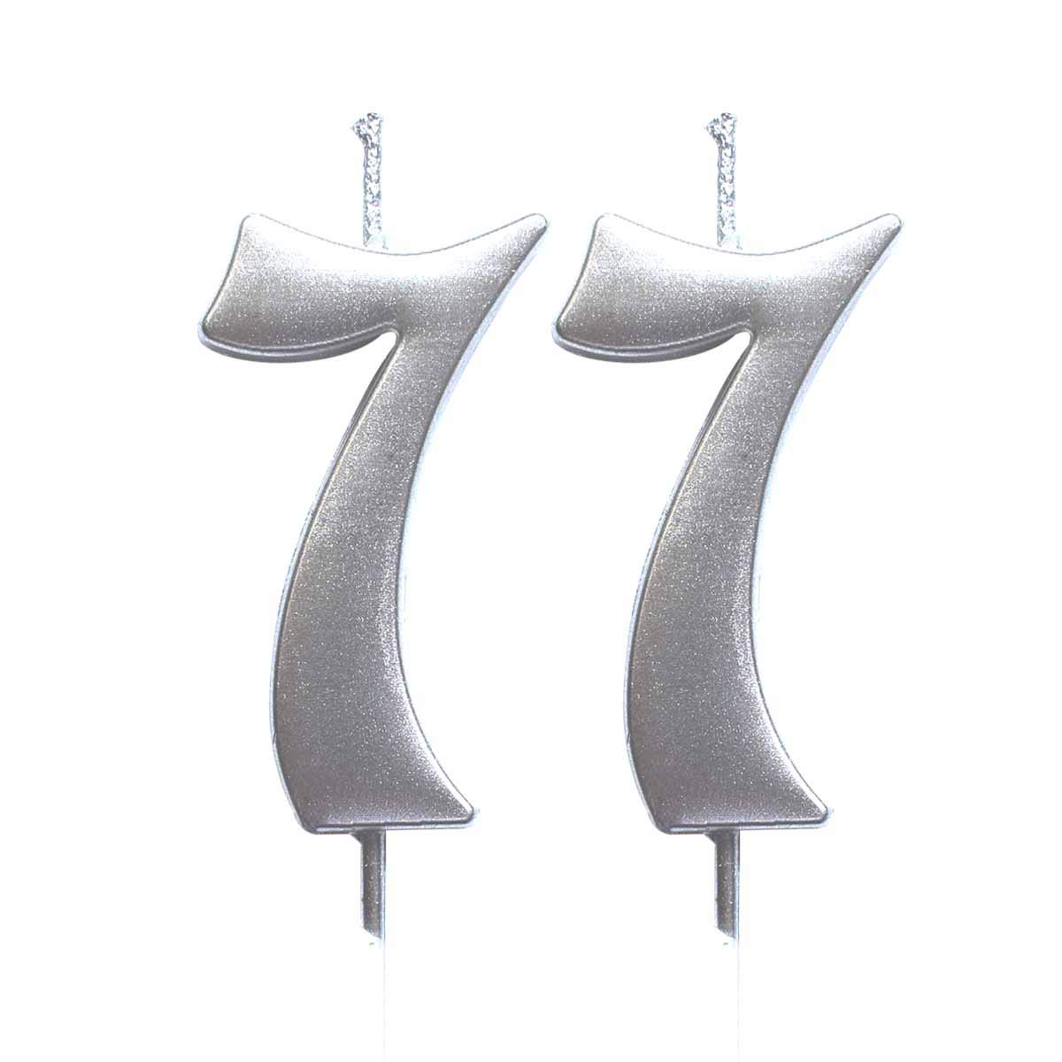 Amazon.com: MAGJUCHE Silver 77th Birthday Numeral Candle, Number 77 ...