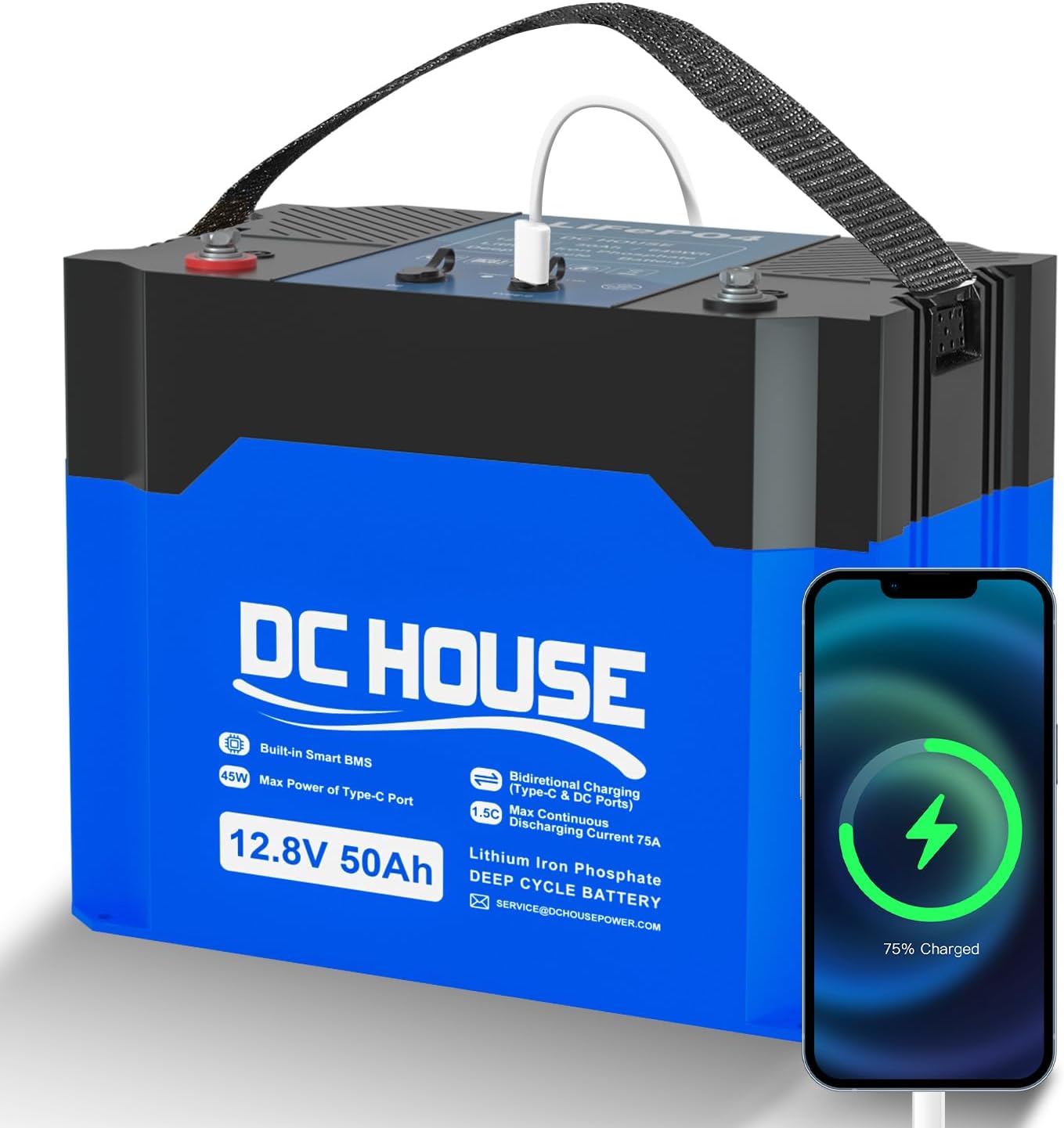 Amazon.com: DC HOUSE 12V 50Ah Lithium Battery with DC and TypeC Ports ...