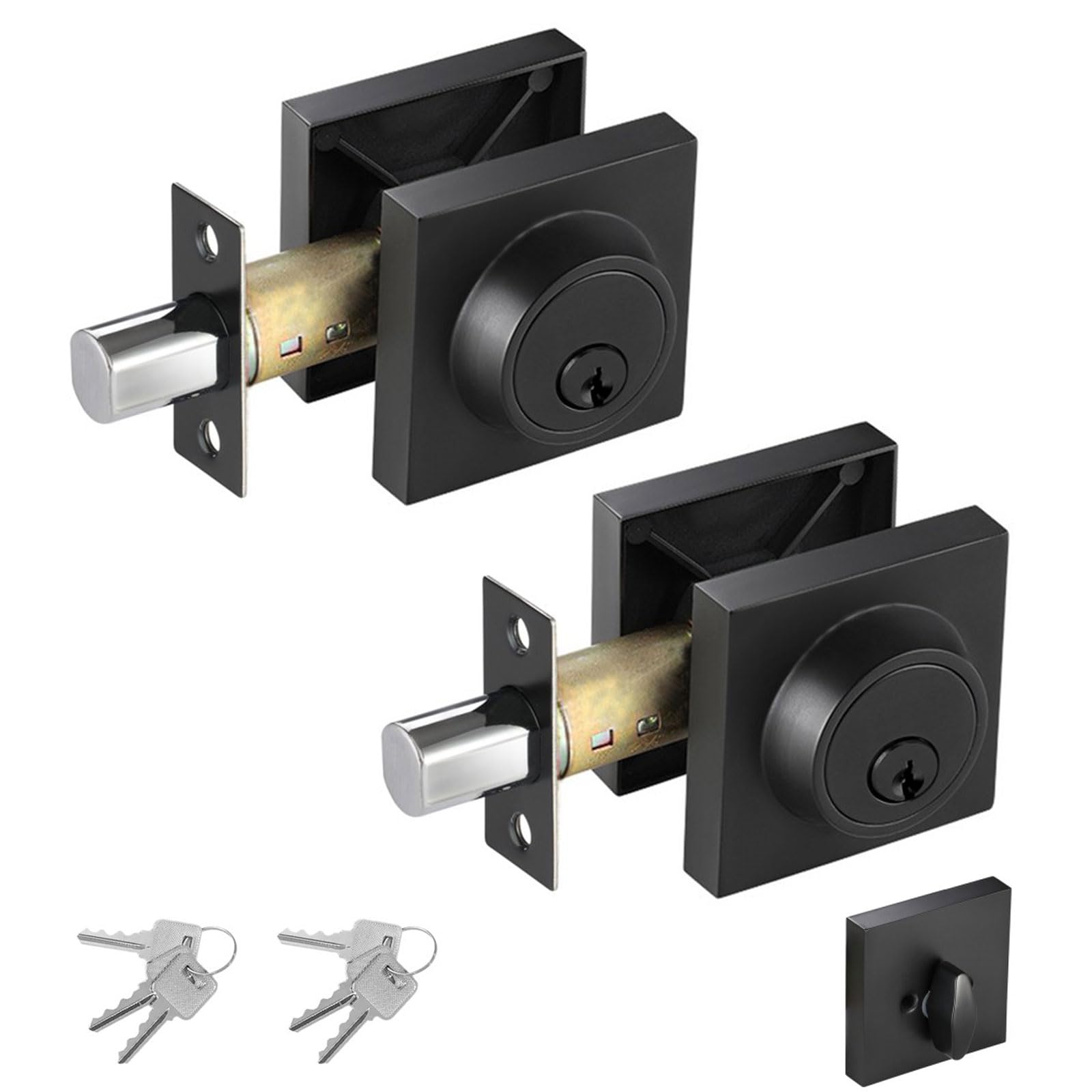 Square Single Cylinder Deadbolt, 2 Pack, Modern Deadbolt Lock with Keys ...