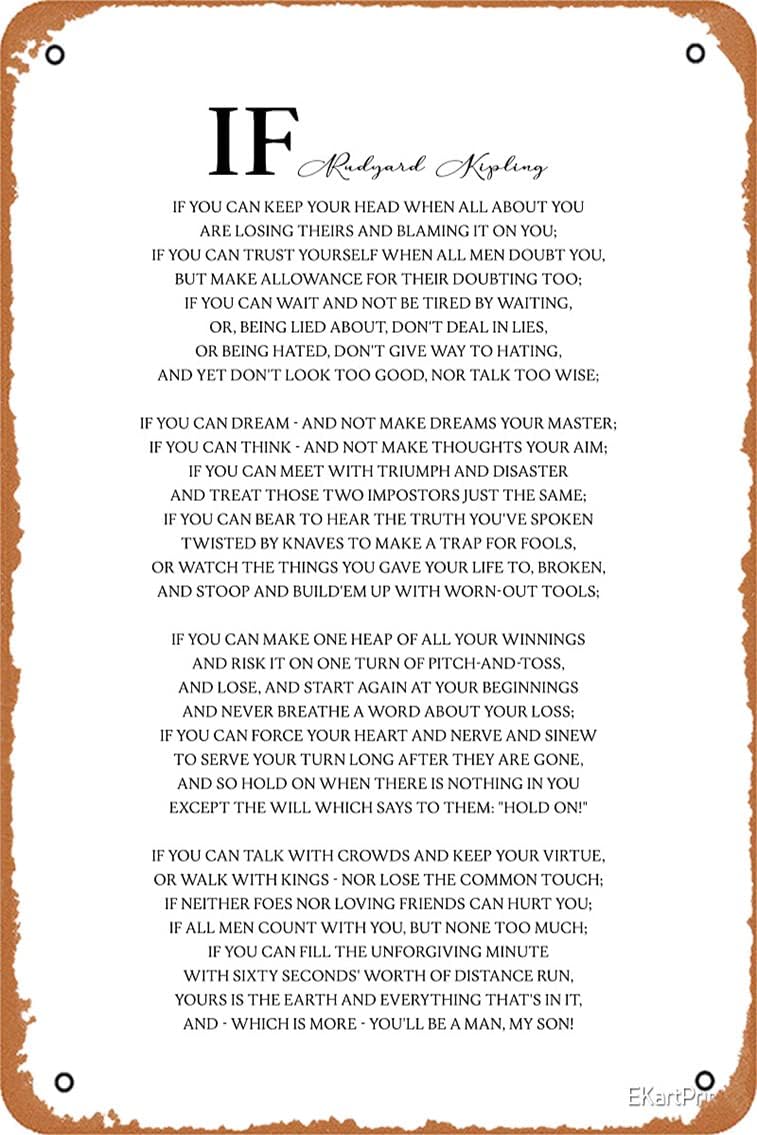 Amazon.com: If Poem by Rudyard Kipling Poster Vintage Metal Sign Tin ...