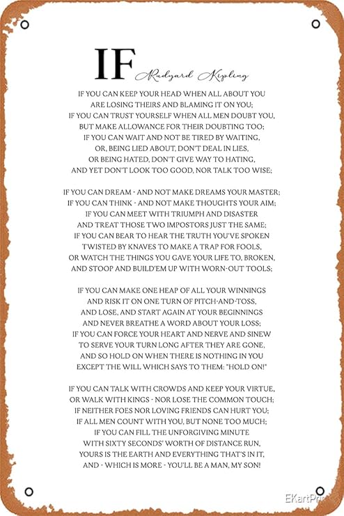 Amazon.com: If Poem by Rudyard Kipling Poster Vintage Metal Sign Tin ...