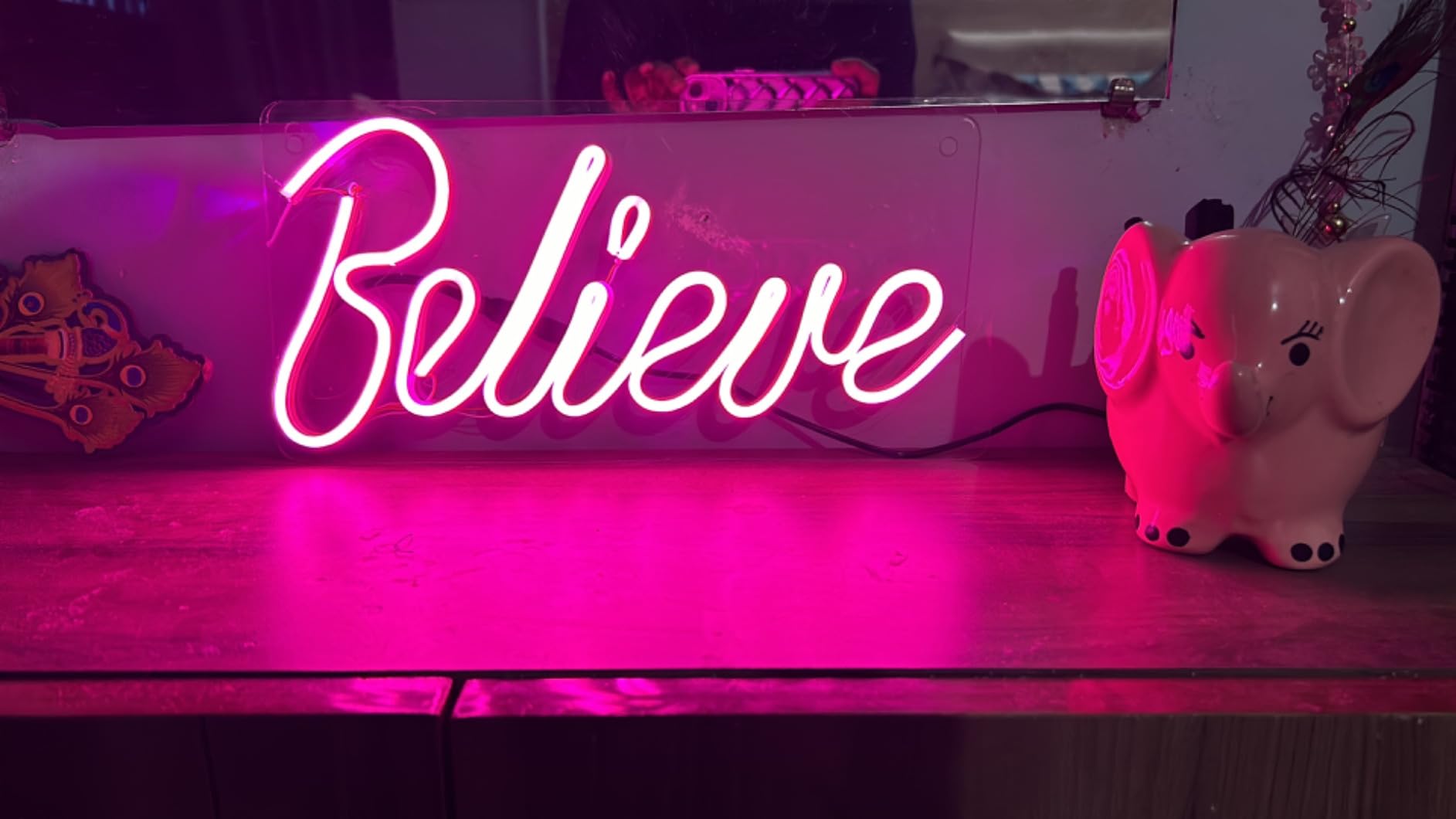 Buy Believe Neon Sign for Wall Decor, Good Vibes, Pink, LED, 38.1 x 38 ...
