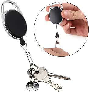 Amazon.co.jp: Retractable Reel Adjustable Wire Rope Keychain Carabiner ...