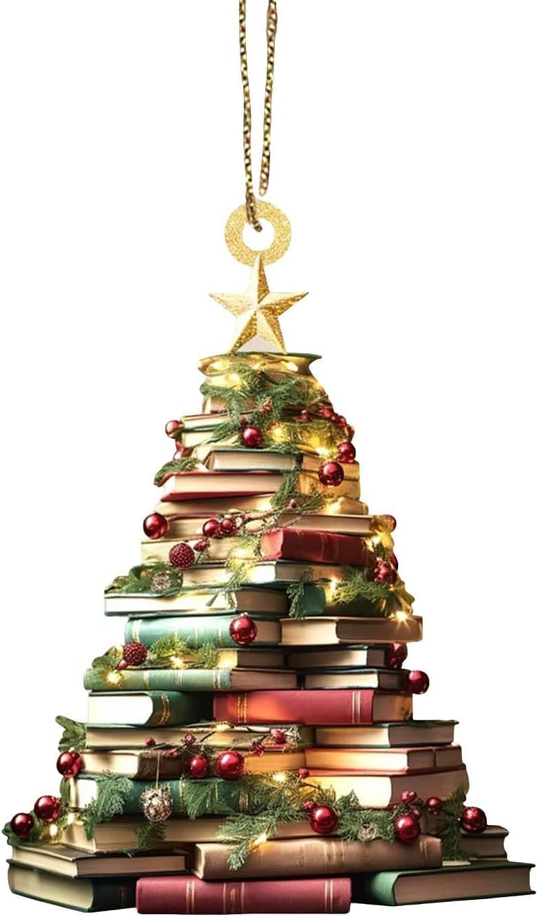 Amazon.com: Christmas Tree Shape Bookshelf Pendant, 2D Acrylic Books ...