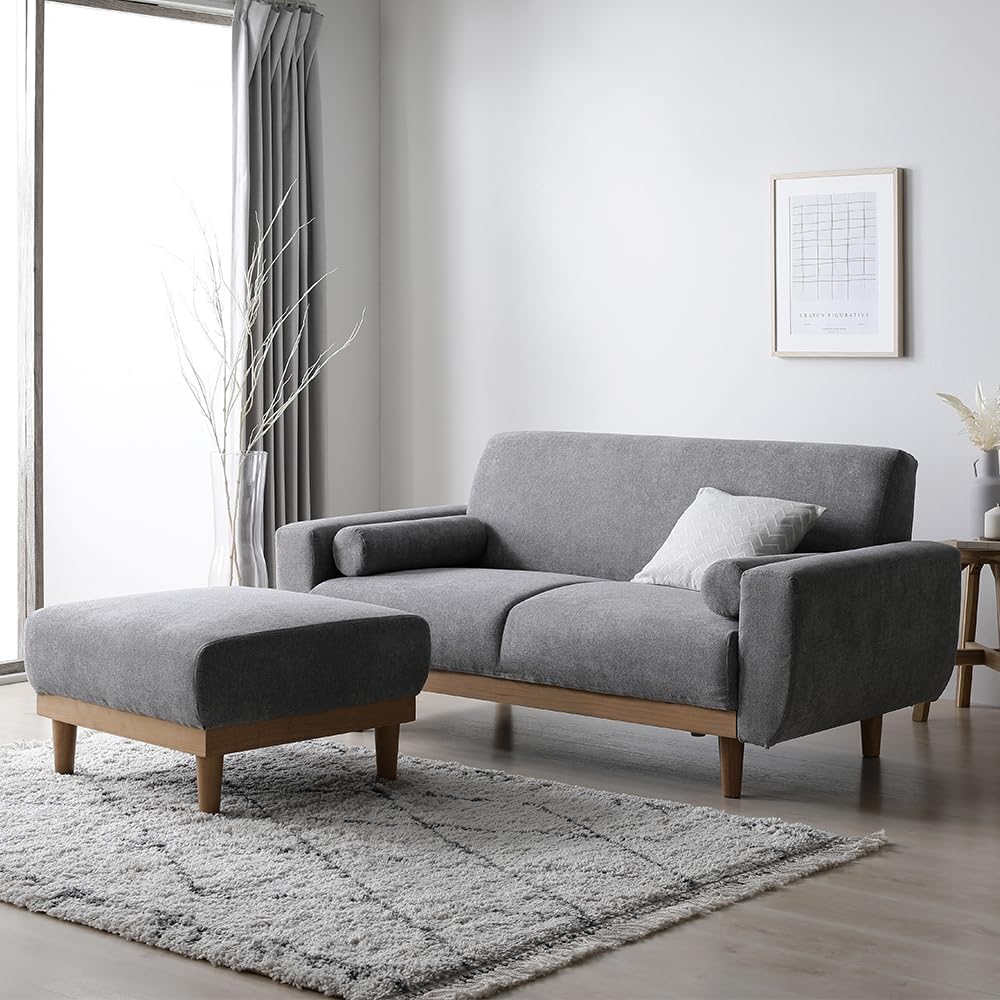 Amazon.co.jp: RASIK ソファー 2点セット 2.5人掛けソファ+オットマン グレー カバー 洗濯機で洗える 脚取り外し可能 ロボット掃除機も通れる 天然木 ida イーダ ...