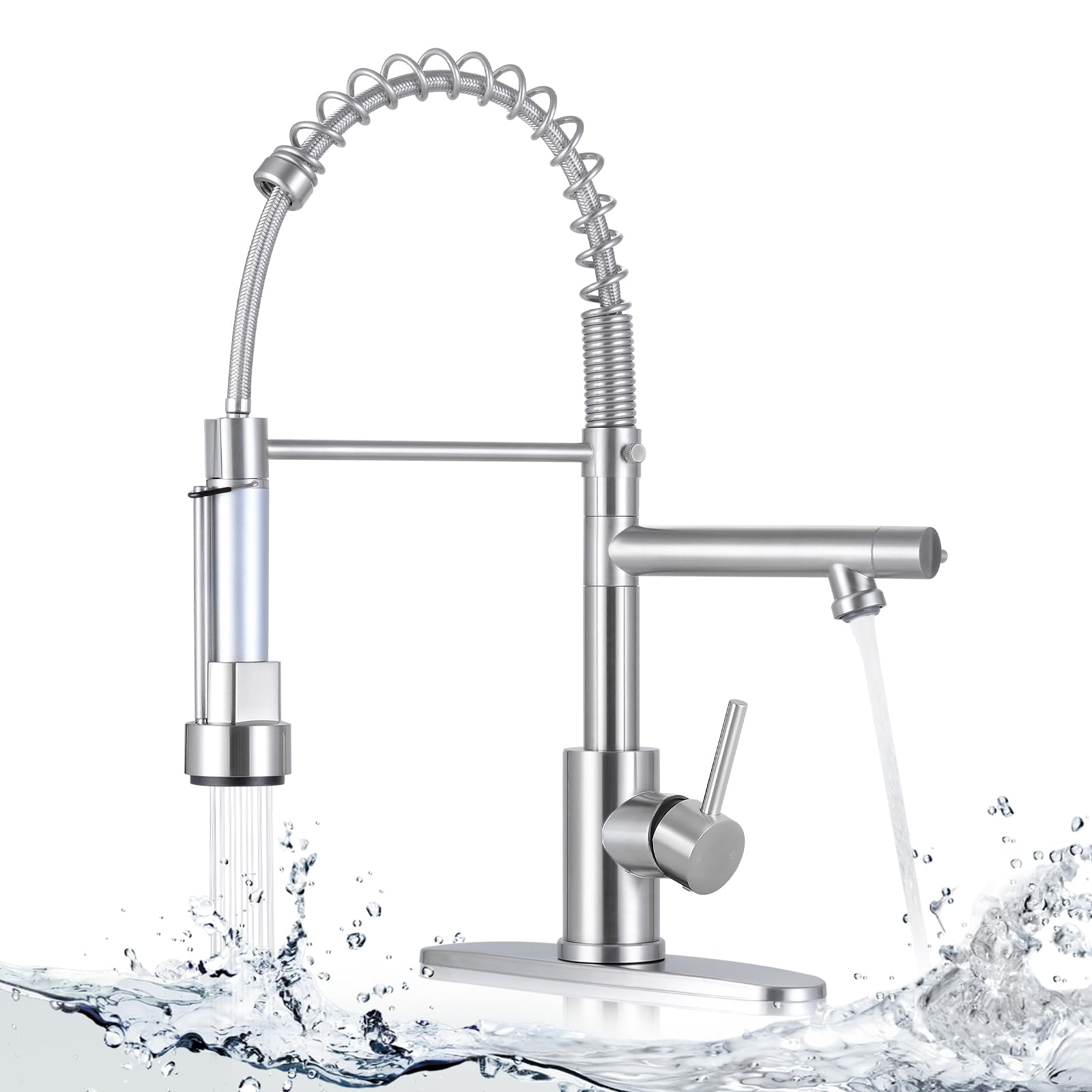 AKL Commercial Dual Spout Kitchen Faucet, Single Handle Spring Kitchen ...