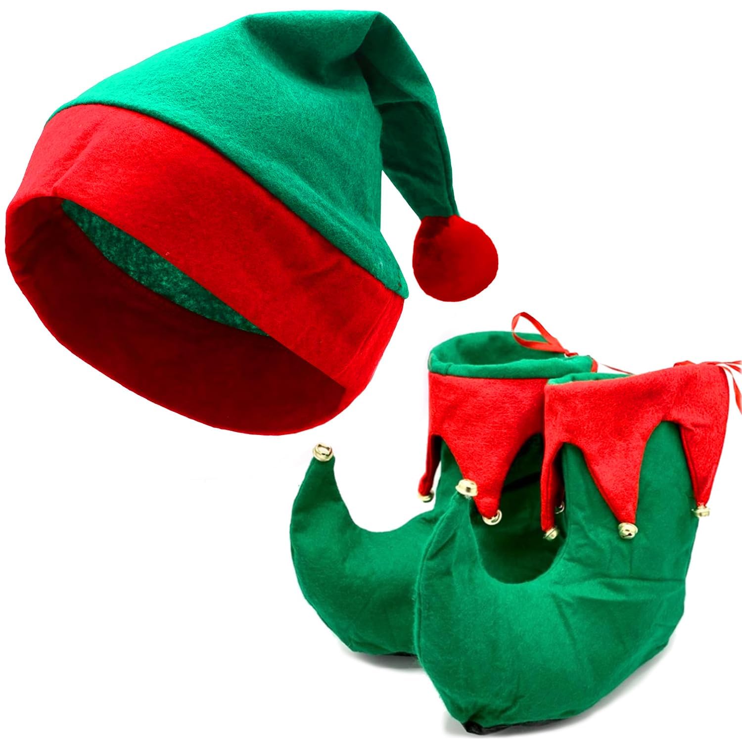 Amazon.com: Adults Christmas Elf Shoes with Hat Set, Xmas Fancy Dress ...