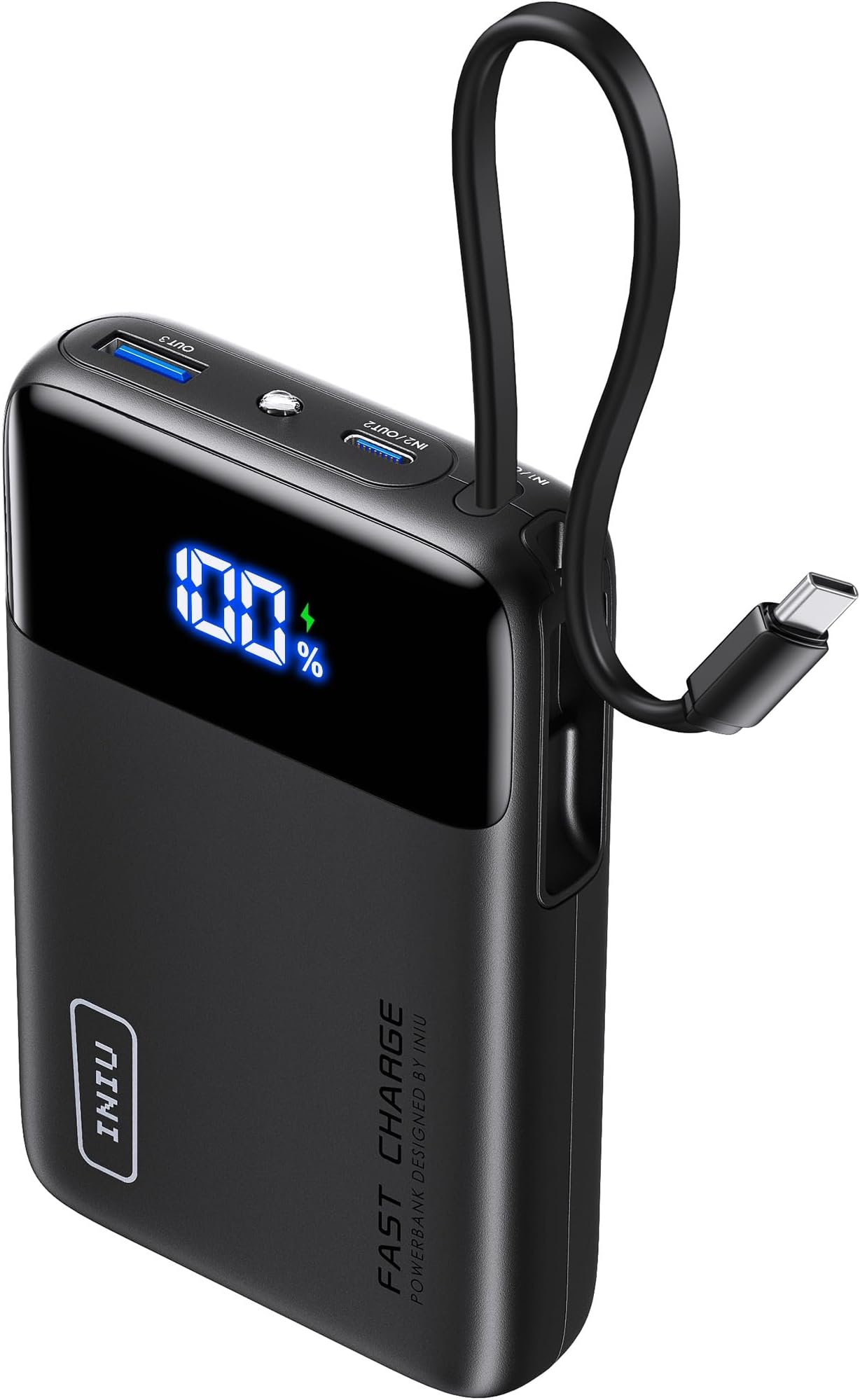 INIU 20000mAh Power Bank with Built-in USB-C Cable, 22,5W PD Fast ...