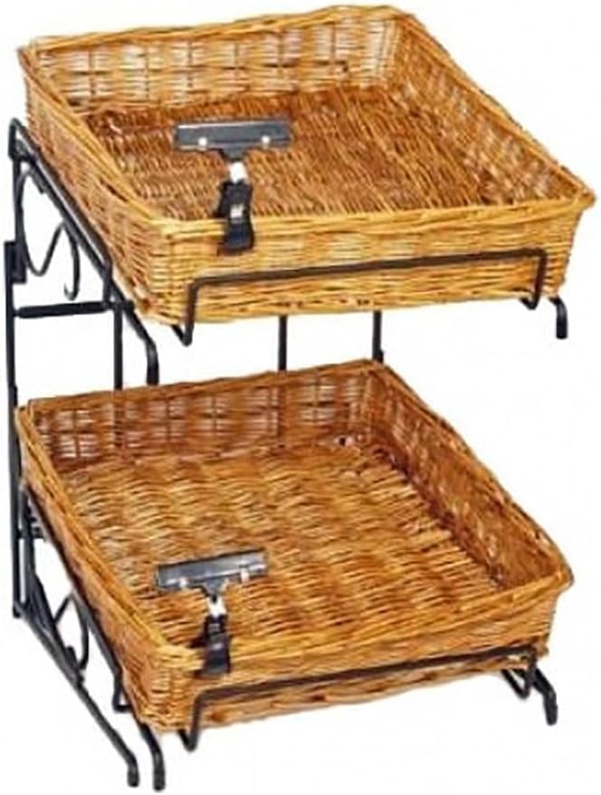 Amazon.com: Generic 2 Tier Square Willow Basket Counter Display Rack ...