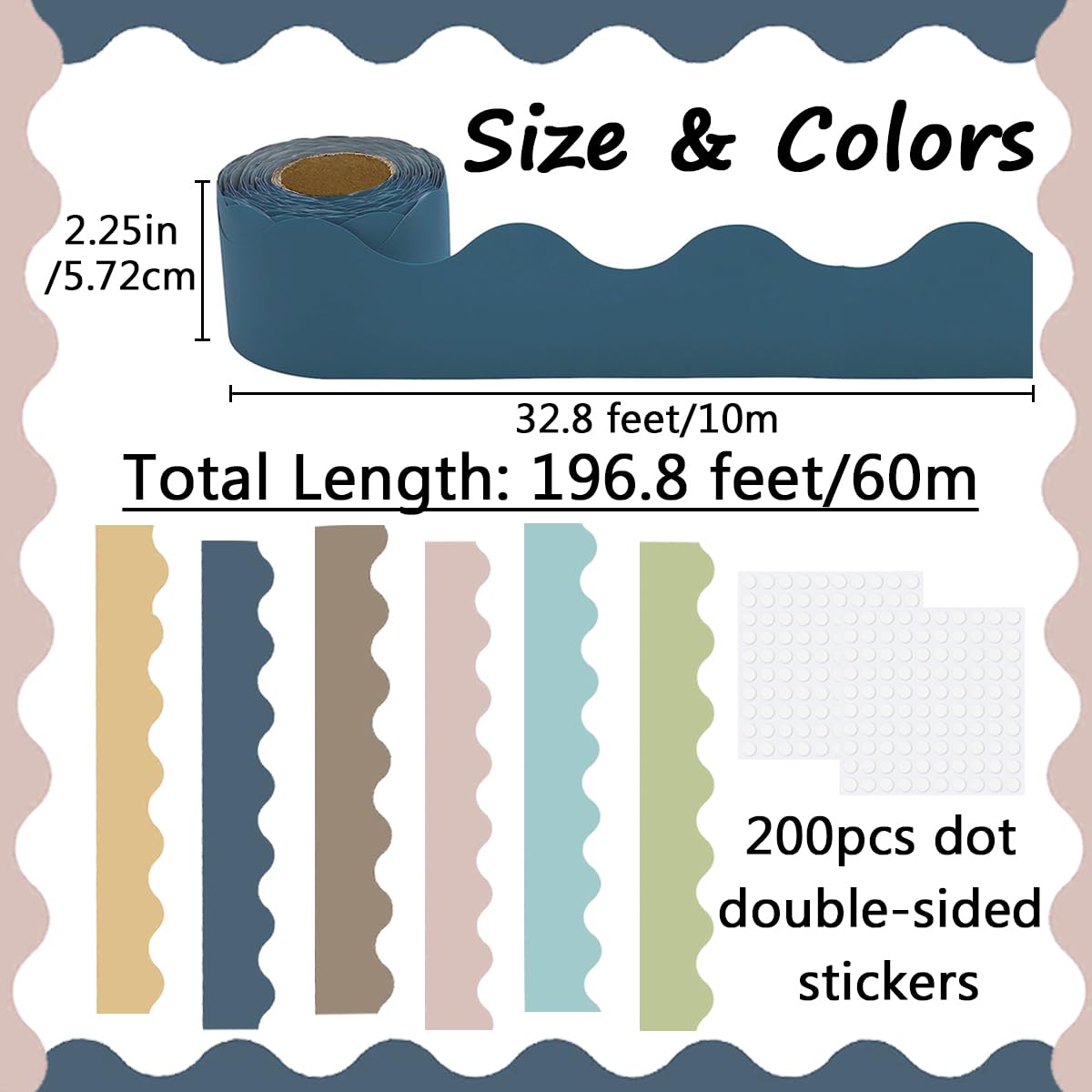 Acidea 196.8 ft Colorful Classroom Borders for Bulletin Board, 6 Rolls ...