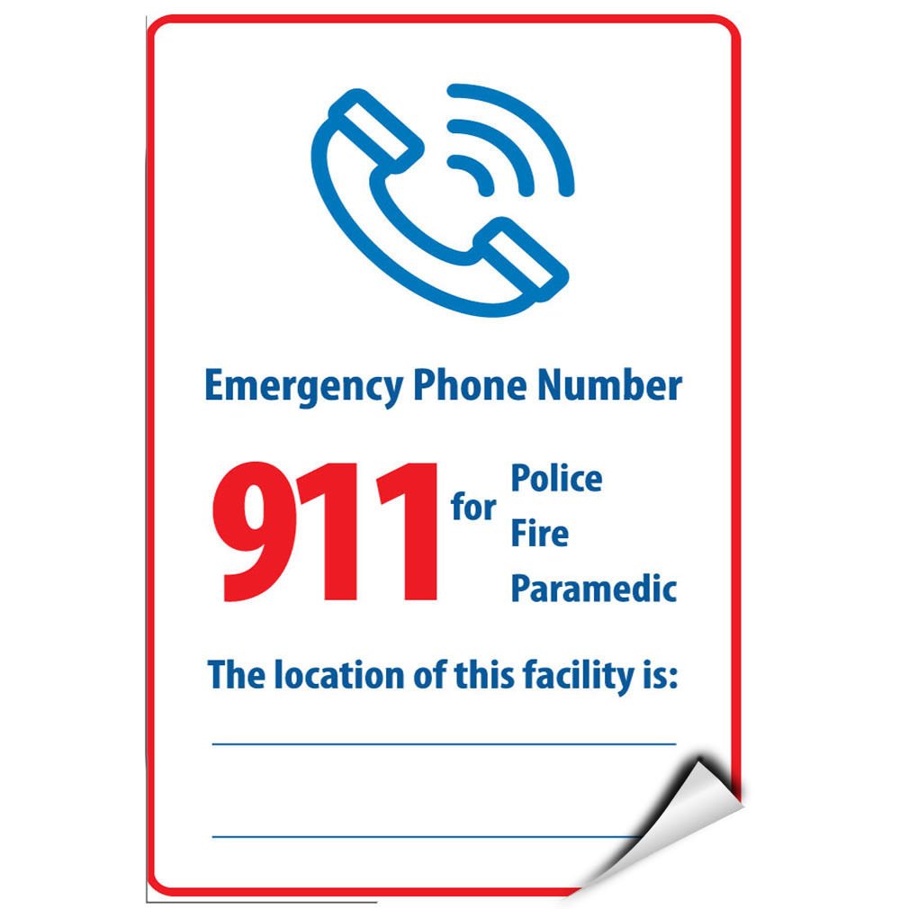 Emergency Phone Number 911 for Police Activity Sign Label Decal Sticker ...