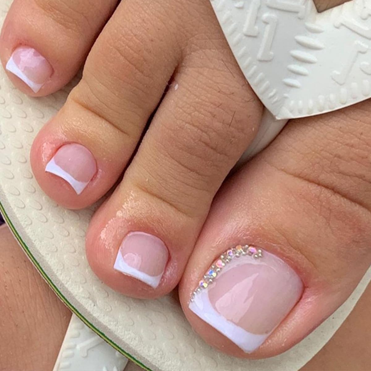 Amazon.com: French Tip Press on Toe Nails Pink Fake Toenails with ...