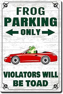 Amazon.com: RXETYNVG Frog Tin Sign Funny Cartoon Frog Parking Metal ...