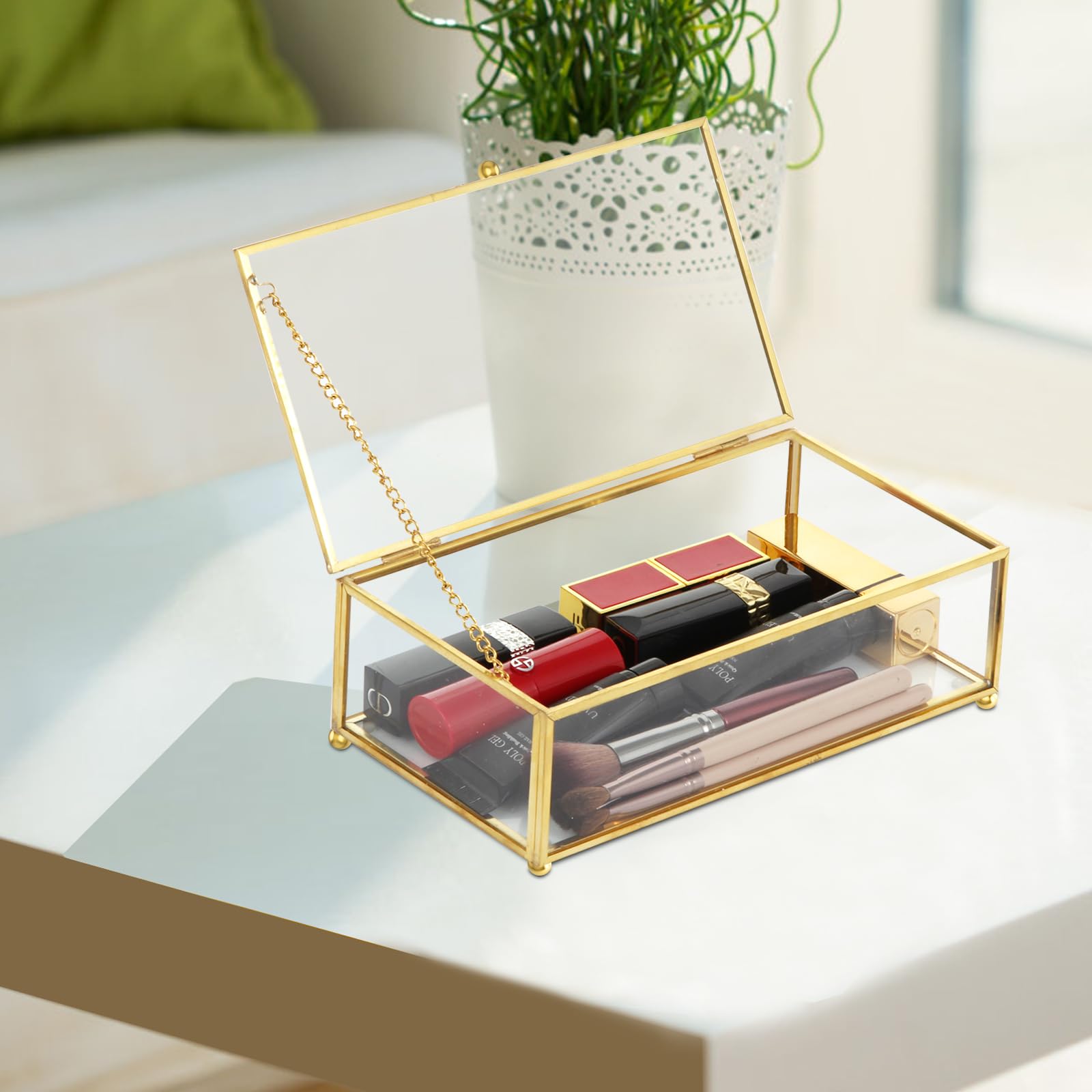 Vevitts 10.8â€? Glass Jewelry Box Gold Card Box with Hinged Lid, Gold ...