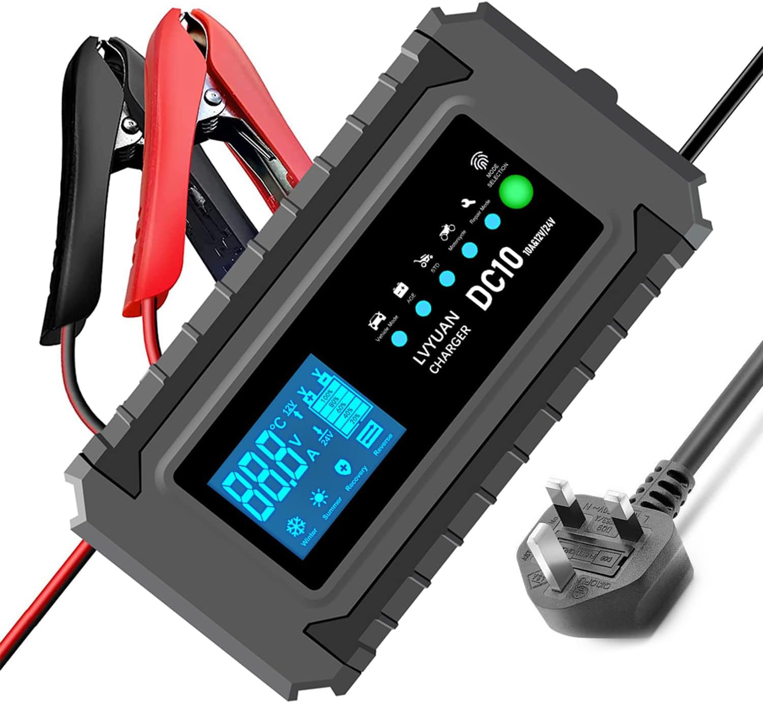 Car Battery Charger 10A 12V/24V Car Battery Charger Fully Automatic ...