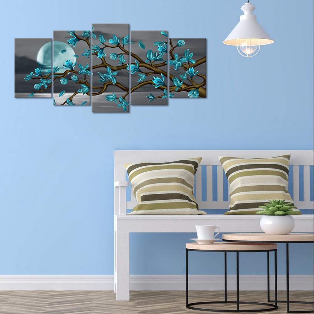 Visual Art Decor Beautiful Flowers Wall Art Abstract Teal Magnolia ...
