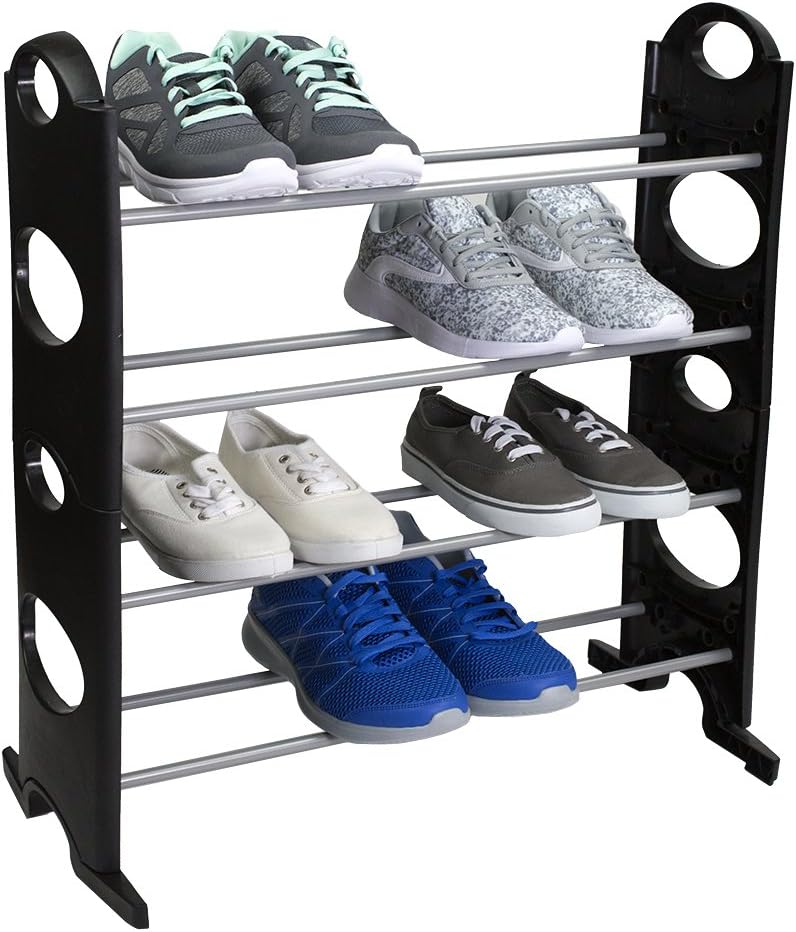 Amazon.com: Home Basics 12 Pair Organizer Shoe Rack, 4 Tiered Shoe ...