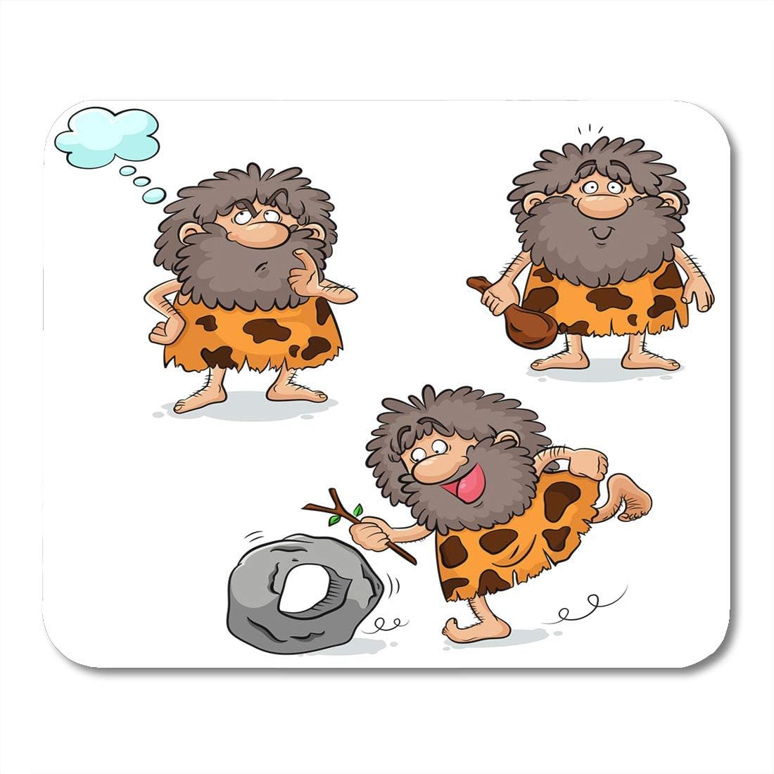 Mouse Pads Man Caveman of Three Cartoon Cavemen Wheel Stone Cave Mouse ...