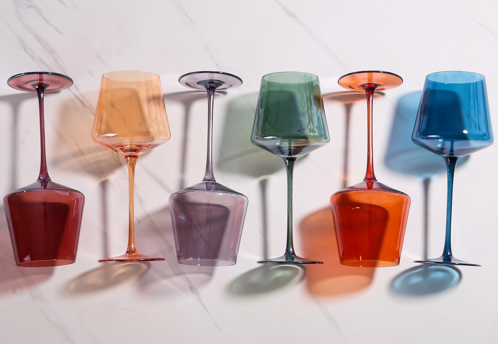 Amazon.com | comfit Colored Wine Glasses Set of 6 with Stem - Hand ...